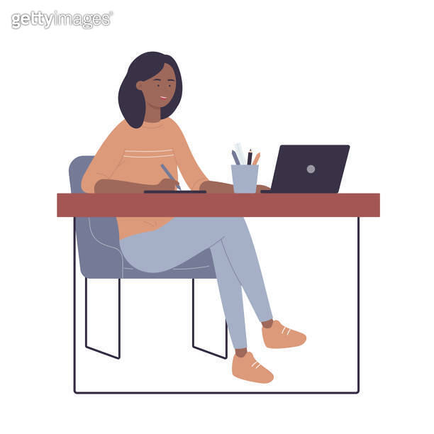 Office assistant girl working at the workstation 이미지 (1369414723) - 게티이미지뱅크