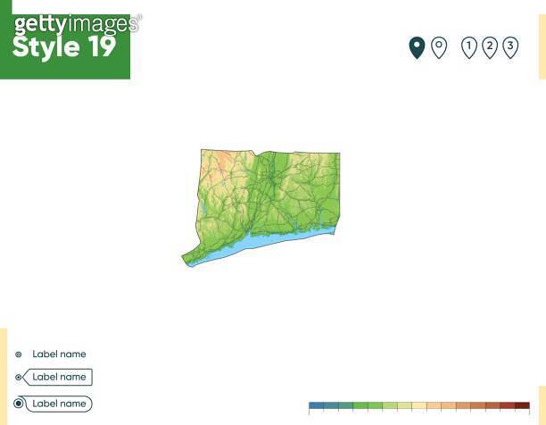 Connecticut, USA - high detailed physical map. Vector map. Dem map ...