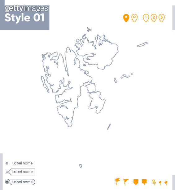 Svalbard, Norway - stroke map isolated on white background. Outline map ...