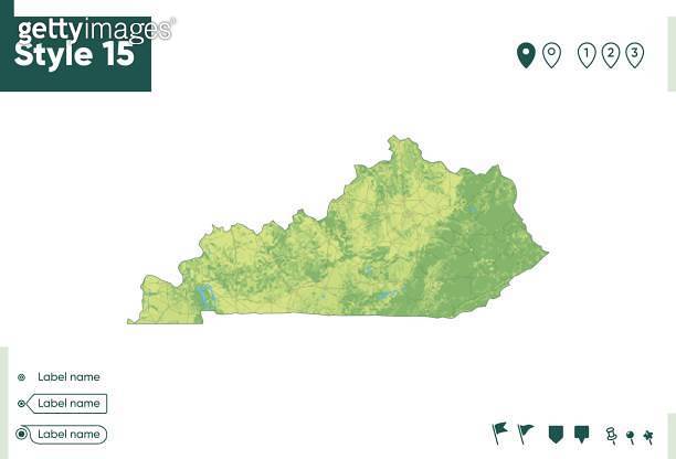 Kentucky, USA - map with shaded relief, land cover, rivers, lakes ...