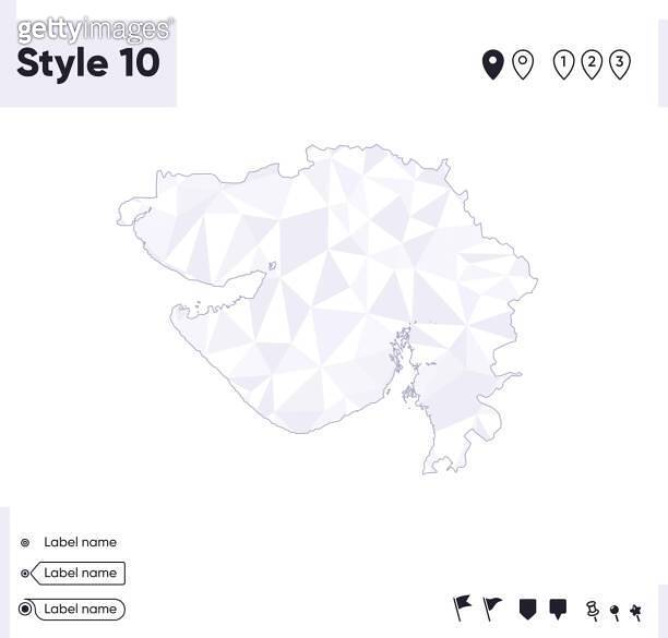 Gujarat, India - white and gray low poly map, polygonal map. Outline ...