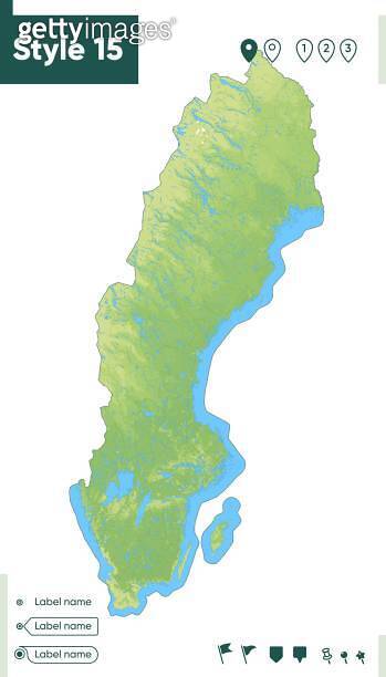 Sweden - map with shaded relief, land cover, rivers, lakes, mountains ...