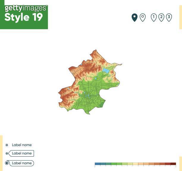 Beijing, China - high detailed physical map. Vector map. Dem map ...