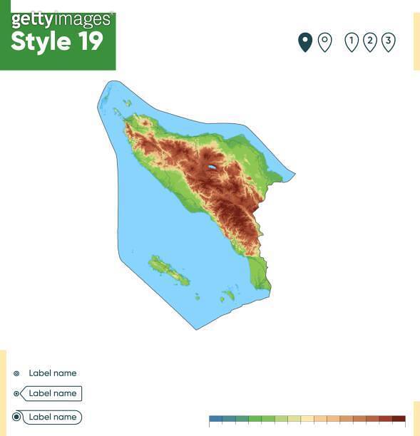 Aceh, Indonesia - high detailed physical map. Vector map. Dem map ...
