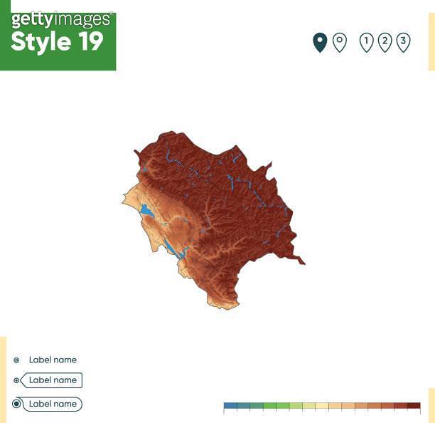 Himachal Pradesh, India - high detailed physical map. Vector map. Dem ...