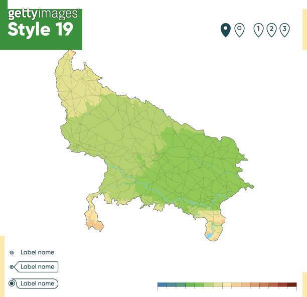 Uttar Pradesh, India - high detailed physical map. Vector map. Dem map ...