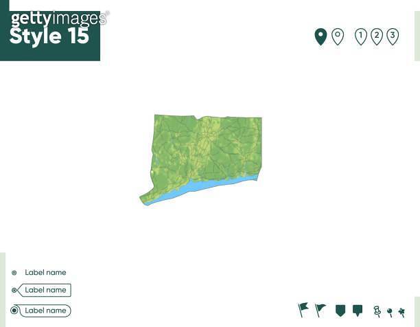 Connecticut, USA - map with shaded relief, land cover, rivers, lakes ...