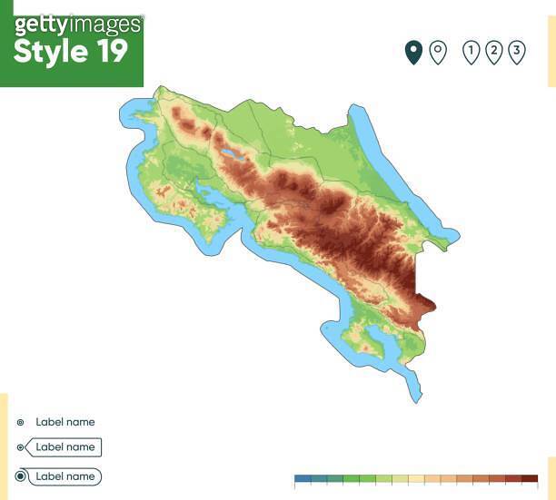Costa Rica - high detailed physical map. Vector map. Dem map ...