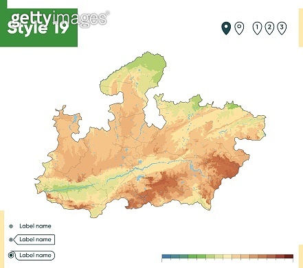 Madhya Pradesh, India - high detailed physical map. Vector map. Dem map ...