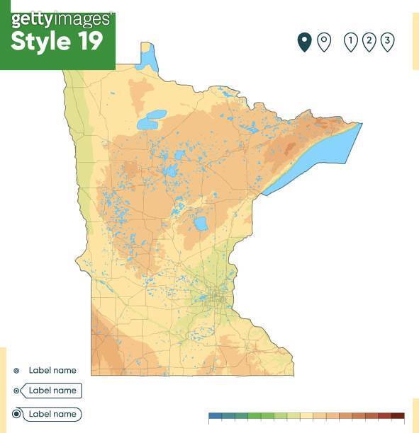 Minnesota, USA - high detailed physical map. Vector map. Dem map. 이미지 ...