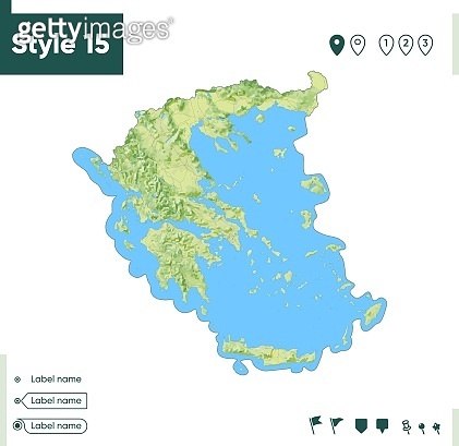 Greece - map with shaded relief, land cover, rivers, lakes, mountains ...