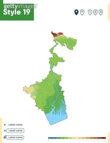 West Bengal, India - high detailed physical map. Vector map. Dem map ...