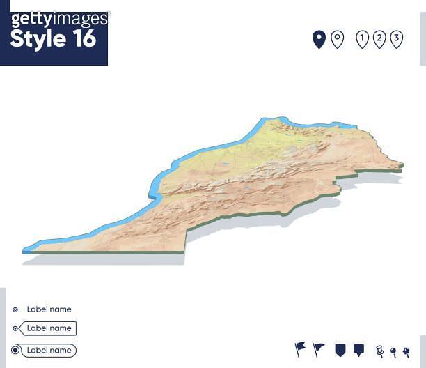 Morocco - map with shaded relief, land cover, rivers, mountains. Biome ...