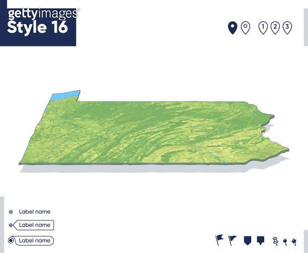 Pennsylvania, USA - map with shaded relief, land cover, rivers ...