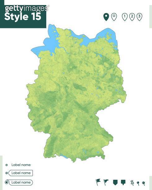 Germany - map with shaded relief, land cover, rivers, lakes, mountains ...