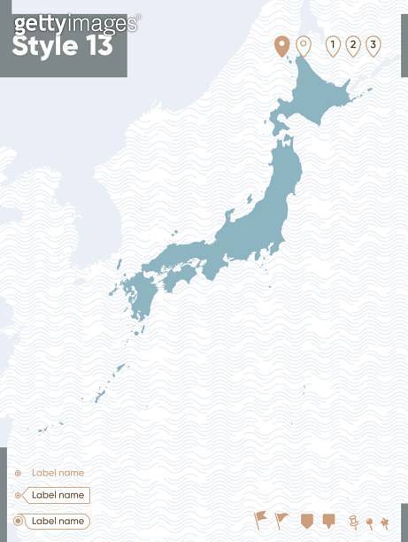 Japan - map with water, national borders and neighboring countries ...