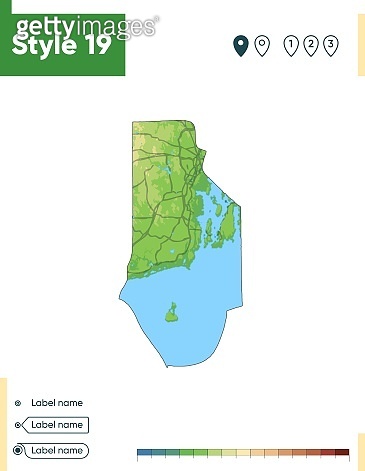 Rhode Island, USA - high detailed physical map. Vector map. Dem map ...