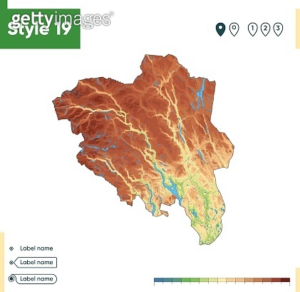 Innlandet, Norway - high detailed physical map. Vector map. Dem map ...