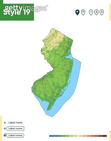 New Jersey, USA - high detailed physical map. Vector map. Dem map. 이미지 ...