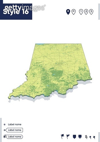 Indiana, USA - map with shaded relief, land cover, rivers, mountains ...