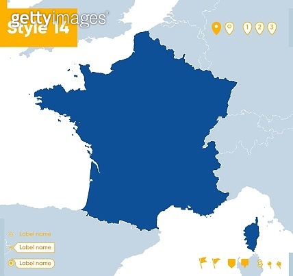 France - map with water, national borders and neighboring countries ...