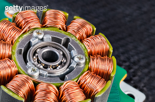 Electric engine stator with coils copper wire winding or ball bearing ...