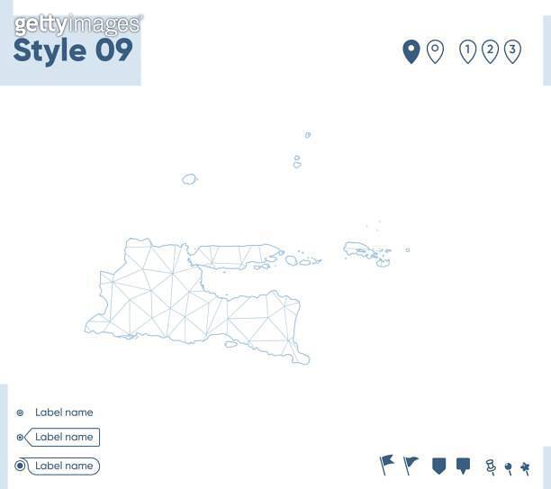 East Java, Indonesia - white low poly map, polygonal map. Outline map ...