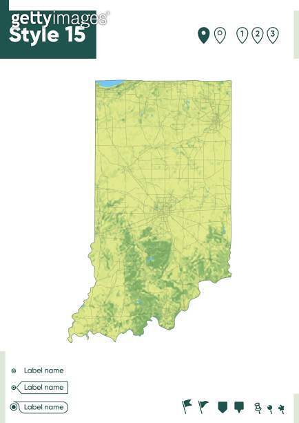 Indiana, USA - map with shaded relief, land cover, rivers, lakes ...