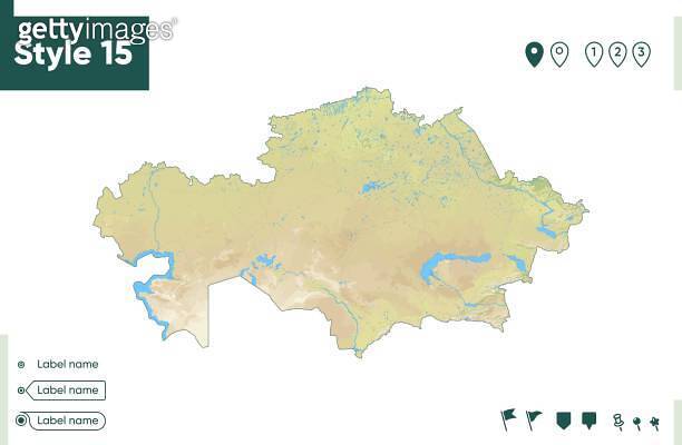 Kazakhstan - map with shaded relief, land cover, rivers, lakes ...