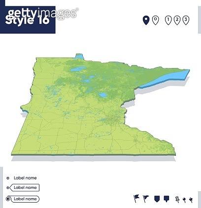Minnesota, USA - map with shaded relief, land cover, rivers, mountains ...