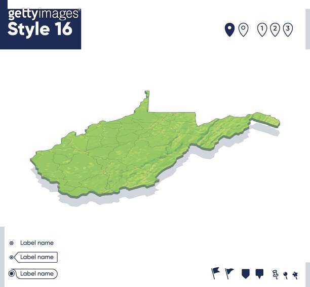 West Virginia, USA - map with shaded relief, land cover, rivers ...