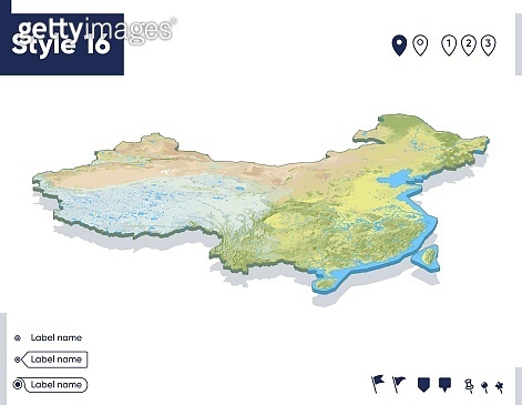 China - map with shaded relief, land cover, rivers, mountains. Biome ...