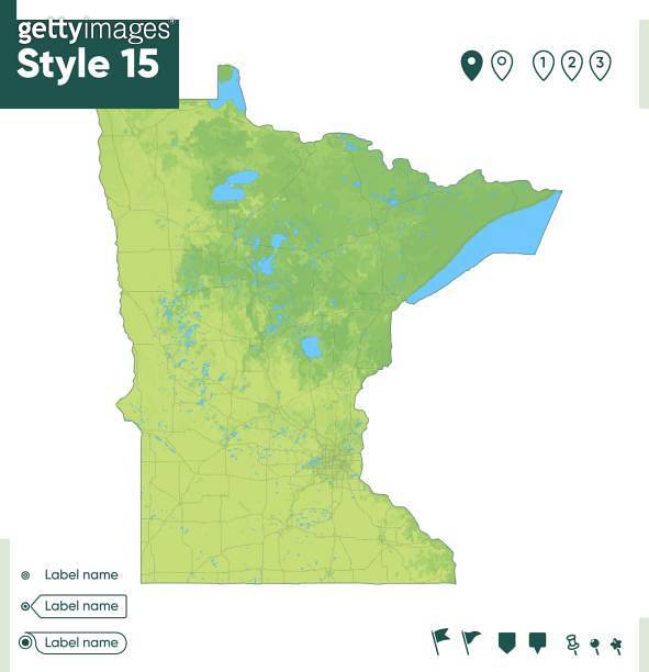 Minnesota, USA - map with shaded relief, land cover, rivers, lakes ...