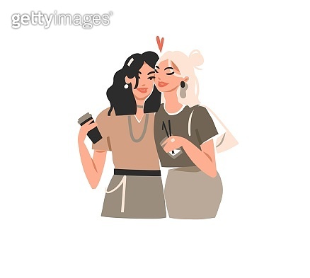 Vector illustration of two happy smiling,beauty best friends teenage ...