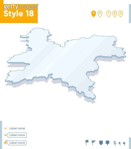 Kirov Region, Russia - 3d map on white background with water and roads ...
