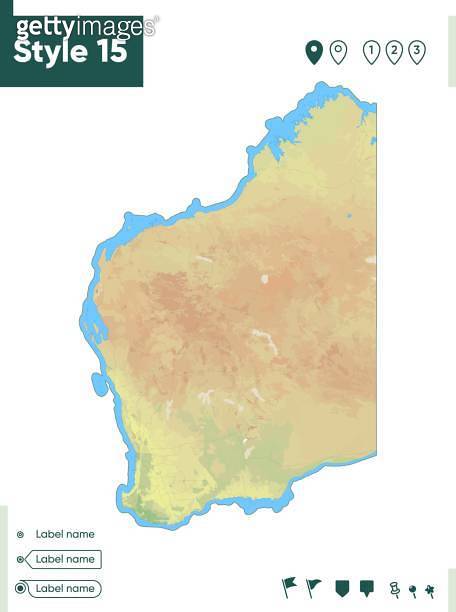 Western Australia, Australia - map with shaded relief, land cover ...