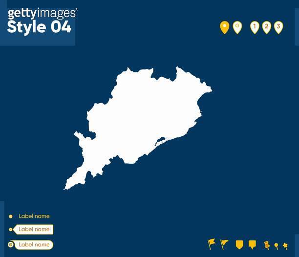 Odisha, India - map isolated on blue background. Outline map. Vector ...