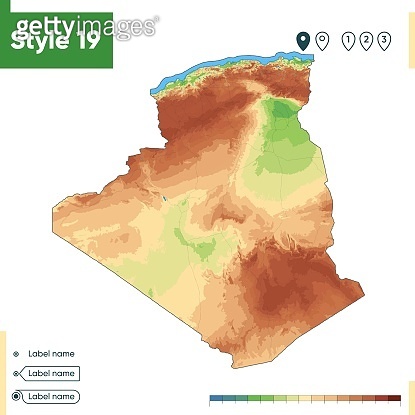 Algeria - high detailed physical map. Vector map. Dem map. 이미지 ...