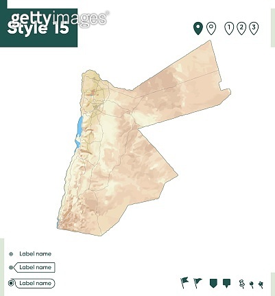 Jordan - map with shaded relief, land cover, rivers, lakes, mountains ...