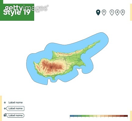 Cyprus - high detailed physical map. Vector map. Dem map. (1408953395 ...