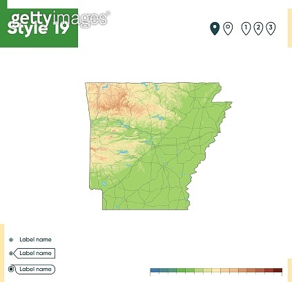 Arkansas, USA - high detailed physical map. Vector map. Dem map ...