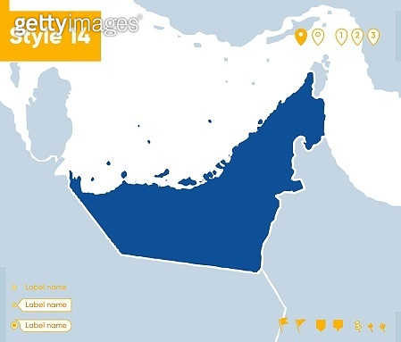 United Arab Emirates - map with water, national borders and neighboring ...