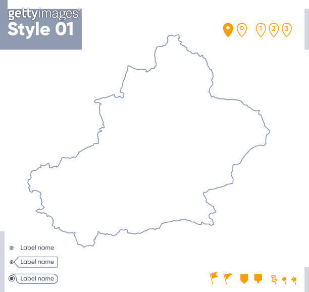 Xinjiang, China - stroke map isolated on white background. Outline map ...