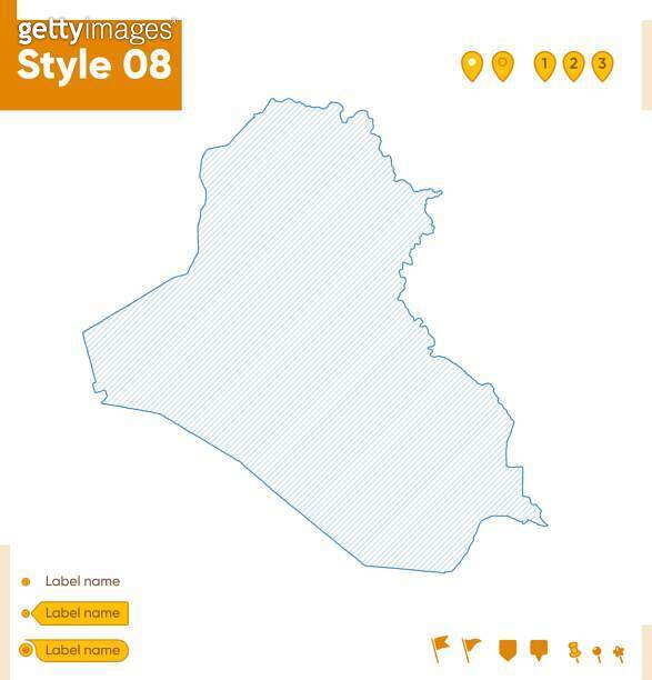 Iraq - grid map isolated on white background. Outline map. Simple line ...