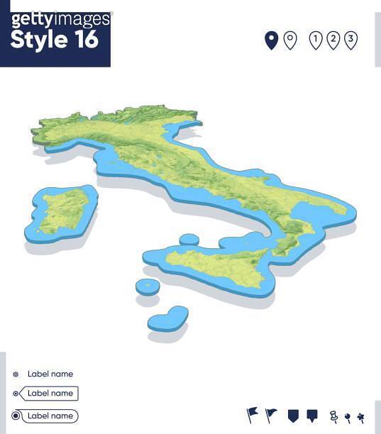 Italy - map with shaded relief, land cover, rivers, mountains. Biome ...