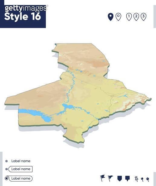 Turkistan, Kazakhstan - map with shaded relief, land cover, rivers ...