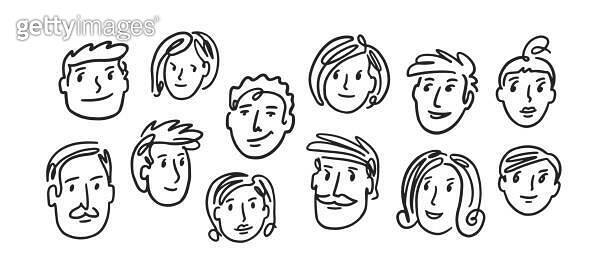 Vector faces of people. Family hand drawn doodle set 이미지 (1372133077 ...