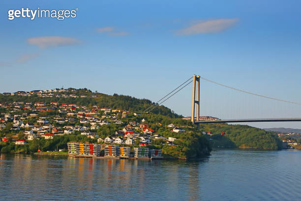 Beautiful view from the port of Bergen of the landscape and the Askøy ...