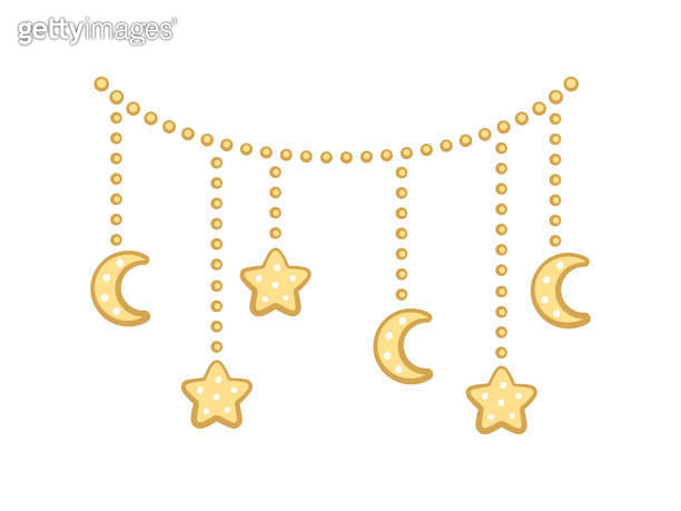 Moon and stars lights dangling bunting garland doodle illustration ...