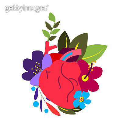 Beautiful Flowered Healthy Heart.Blood-Vascular System Flowers.Floral ...
